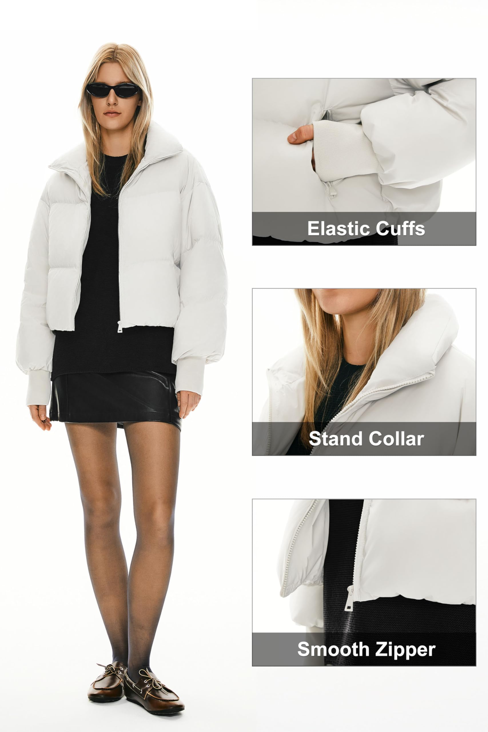 Orolay Women's Winter Oversized Cropped Puffer Jacket Zip Up Short Down Coat Stand Collar Baggy Overcoat Black X-Small