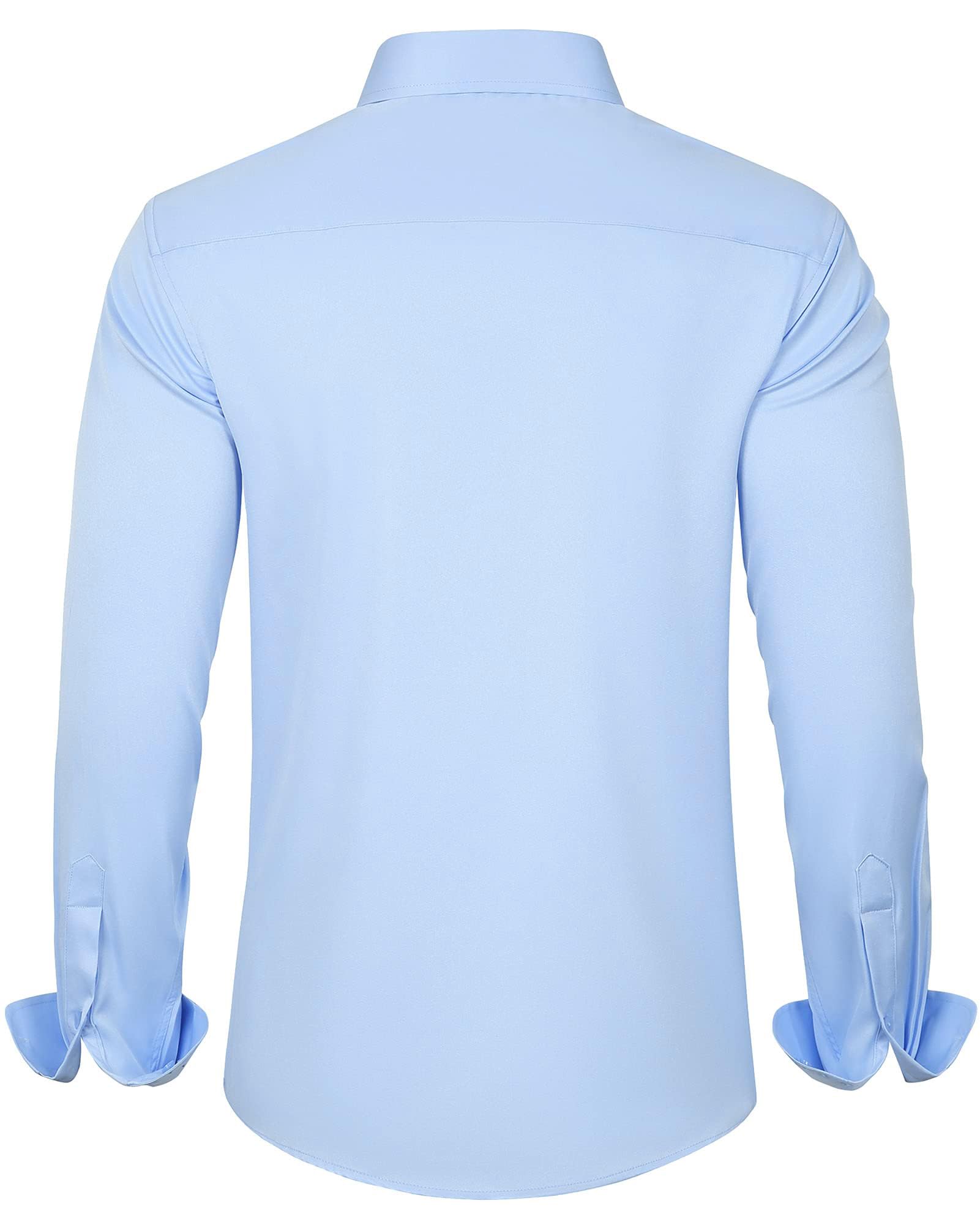 J.VER Men's Dress Shirts Solid Long Sleeve Stretch Wrinkle-Free Formal Shirt Business Casual Button Down Shirts Blue Small
