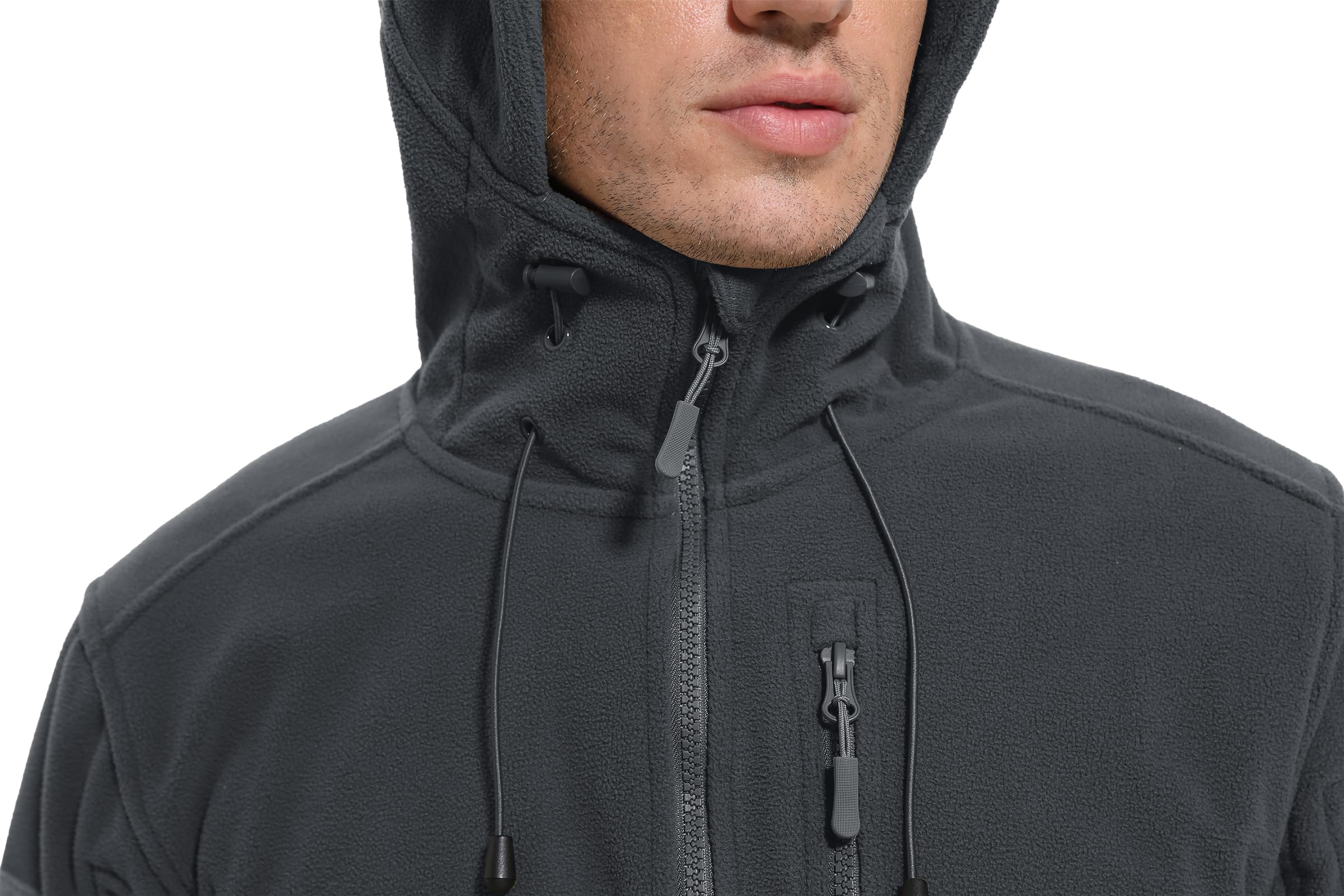 CRYSULLY Mens Fleece Jacket Coat Military Hoodie Winter Warm Zip Up Coat with Multi Pockets Grey M