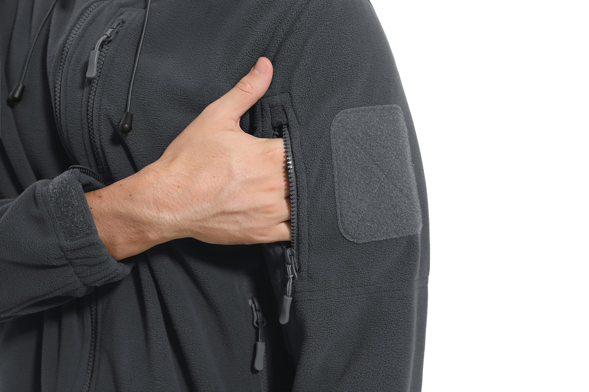 CRYSULLY Mens Fleece Jacket Coat Military Hoodie Winter Warm Zip Up Coat with Multi Pockets Grey M