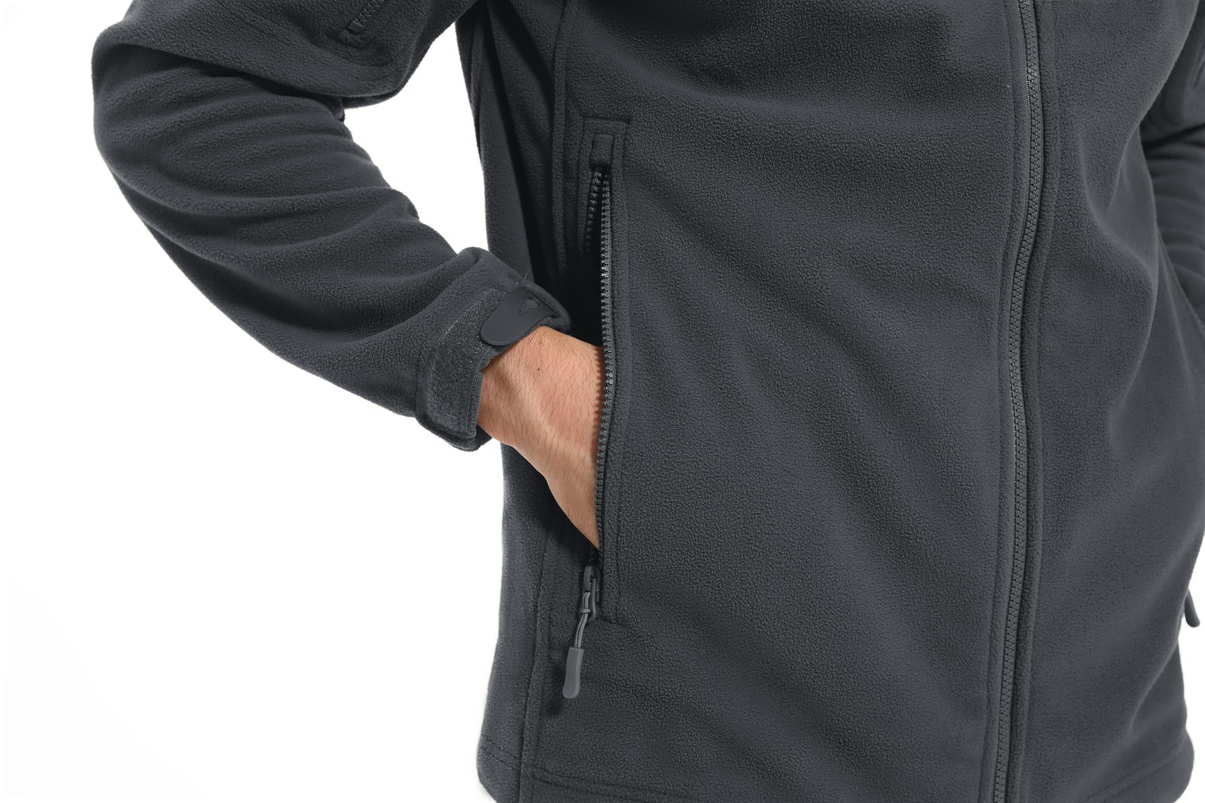 CRYSULLY Mens Fleece Jacket Coat Military Hoodie Winter Warm Zip Up Coat with Multi Pockets Grey M
