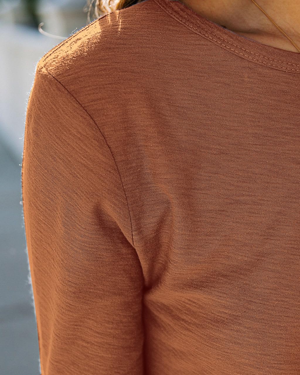 Sherosa Womens Long Sleeve Tops Dressy Casual Fall Crew Neck Solod Color Basic T-Shirts Burnt Orange,M