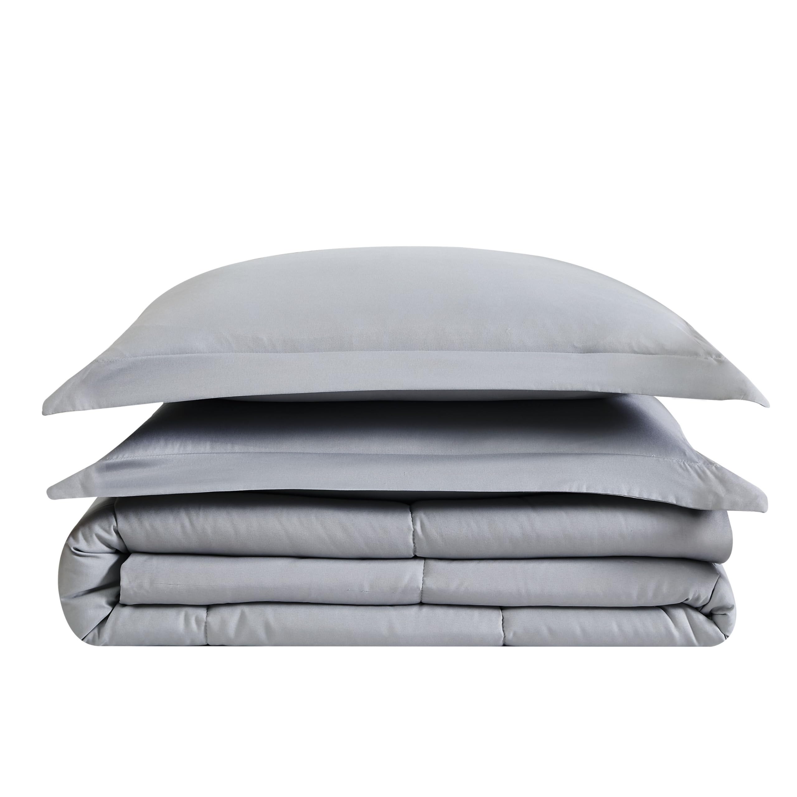 London Fog Garment Washed Solid Comforter Set Grey Microfiber 3-Piece Full/Queen Comforter Set, Solid Themed, Adult and Teen, Oeko-TEX Certified