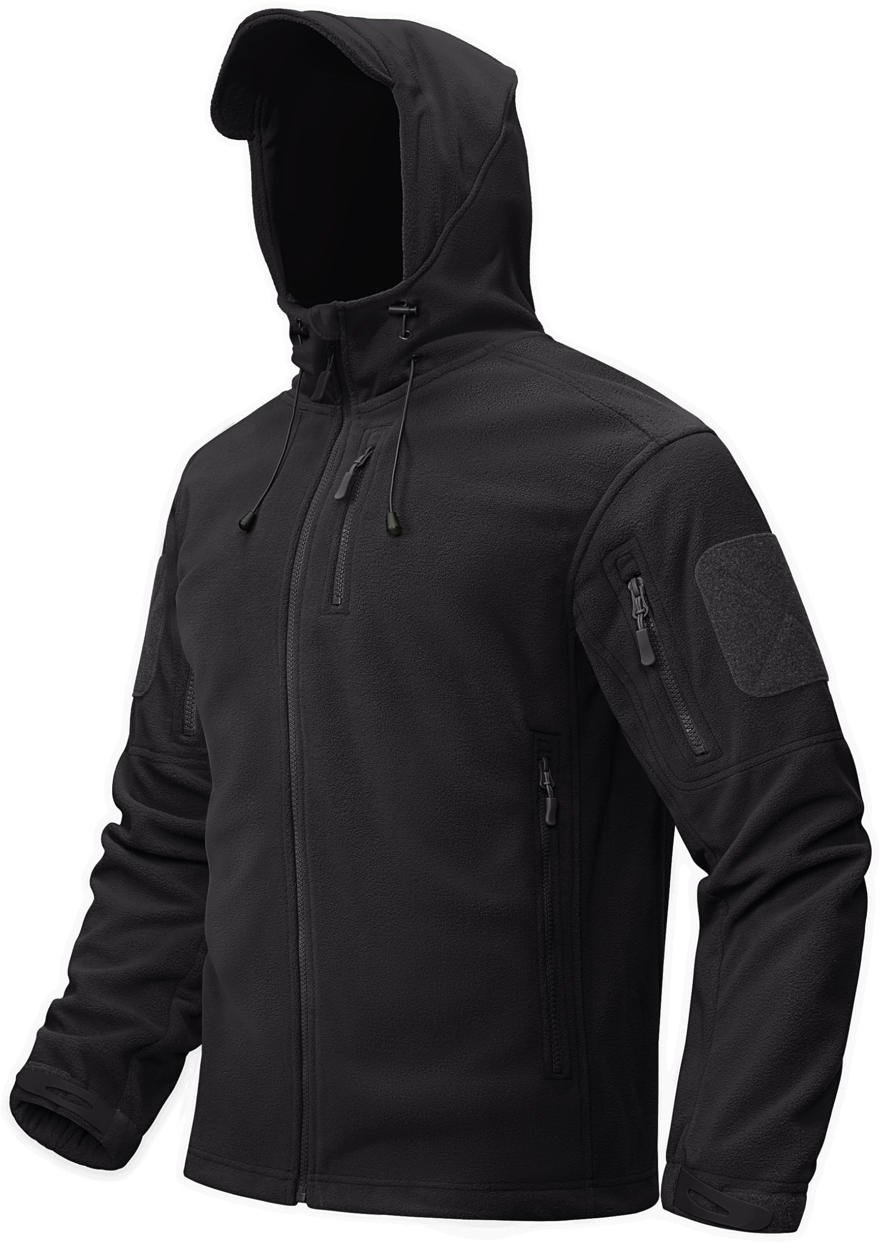 TACVASEN Hoodie for Men Tactical Jacket Fleece Lined Zip Up Hooded Jackets Thick Fuzzy Coat Winter Hoodie Black S