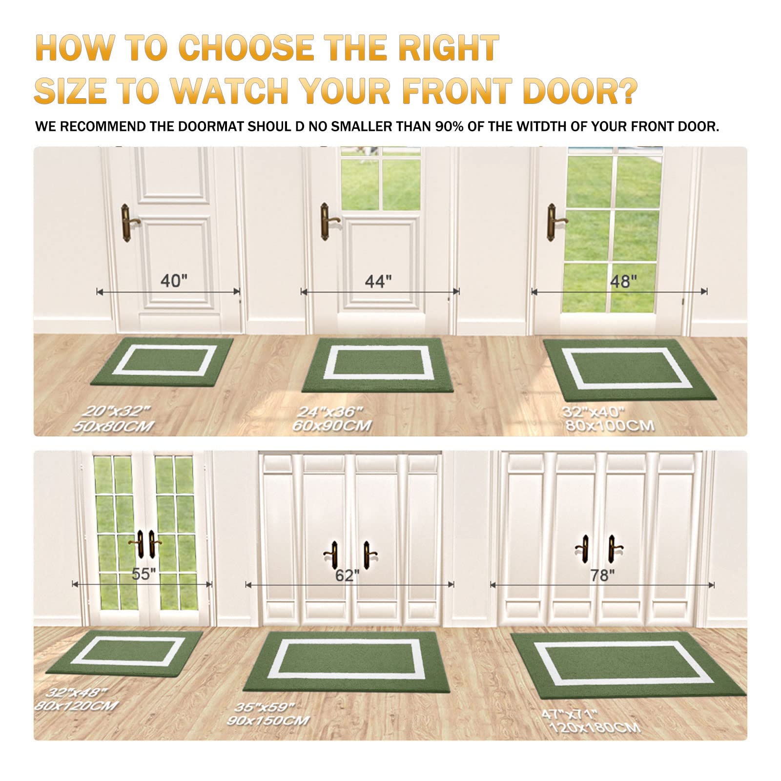 OLANLY Indoor Door Mat, 32x20, Non-Slip Absorbent Resist Dirt Entrance Mat, Washable Low-Profile Inside Entry Doormats for Entryway, Green