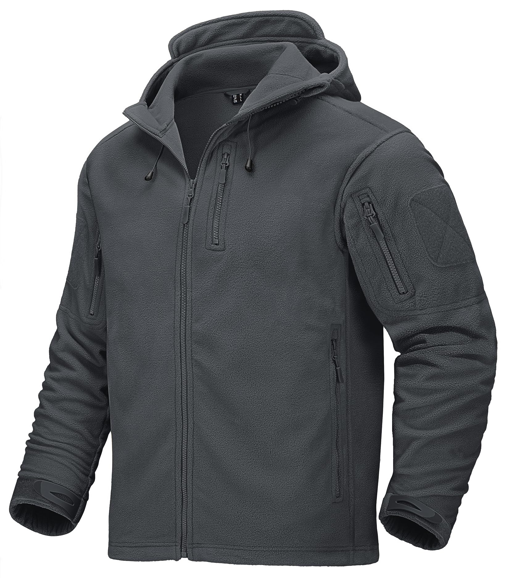 CRYSULLY Mens Fleece Jacket Coat Military Hoodie Winter Warm Zip Up Coat with Multi Pockets Grey M