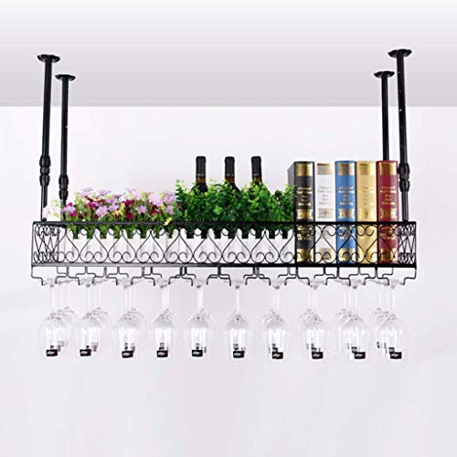 PIBM Stylish Simplicity Wine Rack Wine Rack Adjustable Height, Ceiling Mounted Hanging Wine Bottle Holder Metal Iron Wine Glass Holder High Cup Holder Wine Rack Wall Hanging, Black ,