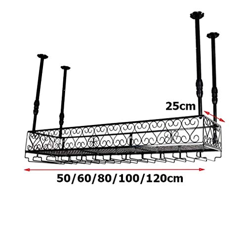 PIBM Stylish Simplicity Wine Rack Wine Rack Adjustable Height, Ceiling Mounted Hanging Wine Bottle Holder Metal Iron Wine Glass Holder High Cup Holder Wine Rack Wall Hanging, Black ,