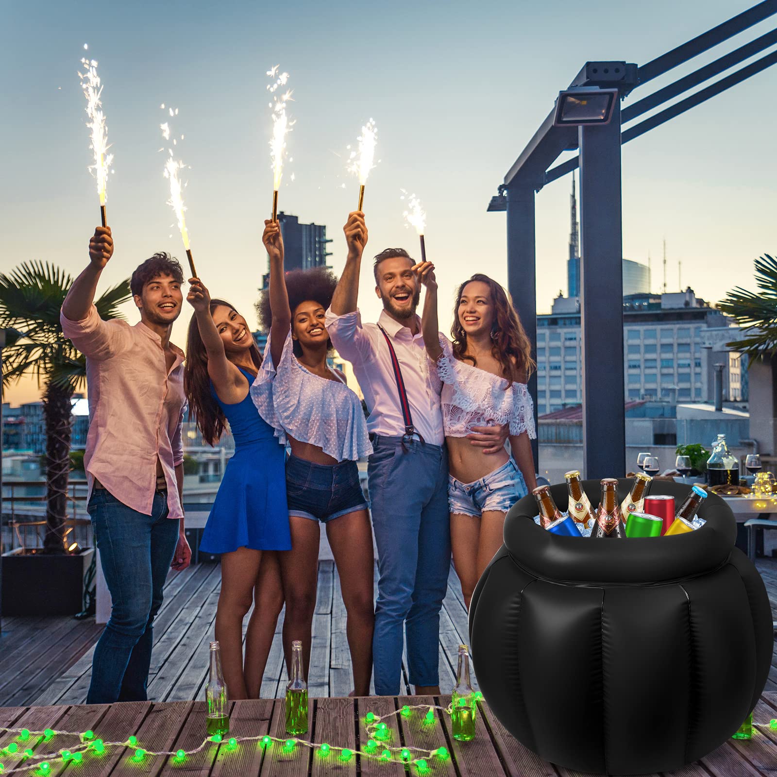 2 Pack Large Halloween Inflatable Cauldron Drink Cooler Halloween Cooler for Drinks, Witch Cauldron Beverage Holders for Halloween Party Decoration Witch Party Supplies, 22 x 18 Inch
