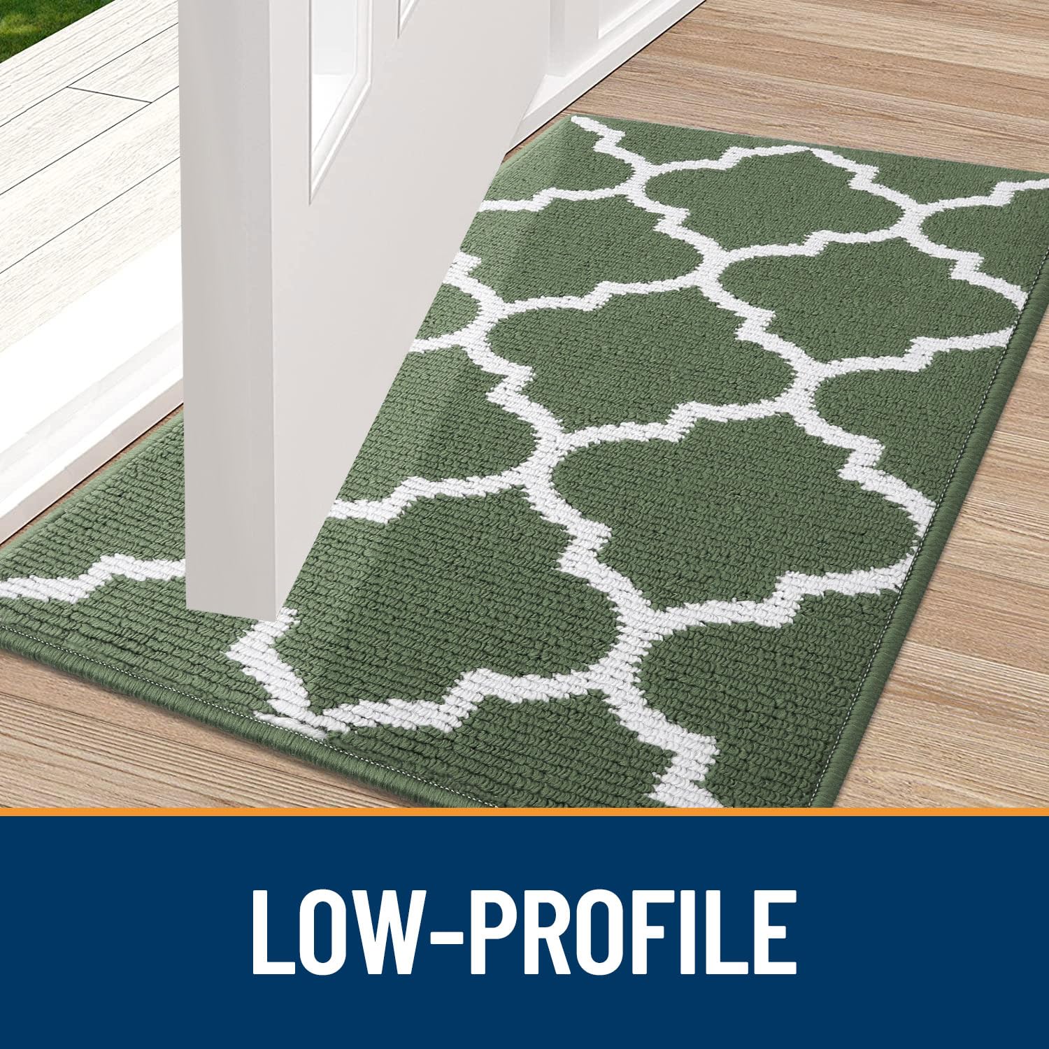 OLANLY Indoor Door Mat, 32x20, Non-Slip Absorbent Resist Dirt Entrance Mat, Washable Low-Profile Inside Floor Mat Doormats for Entryway, Green