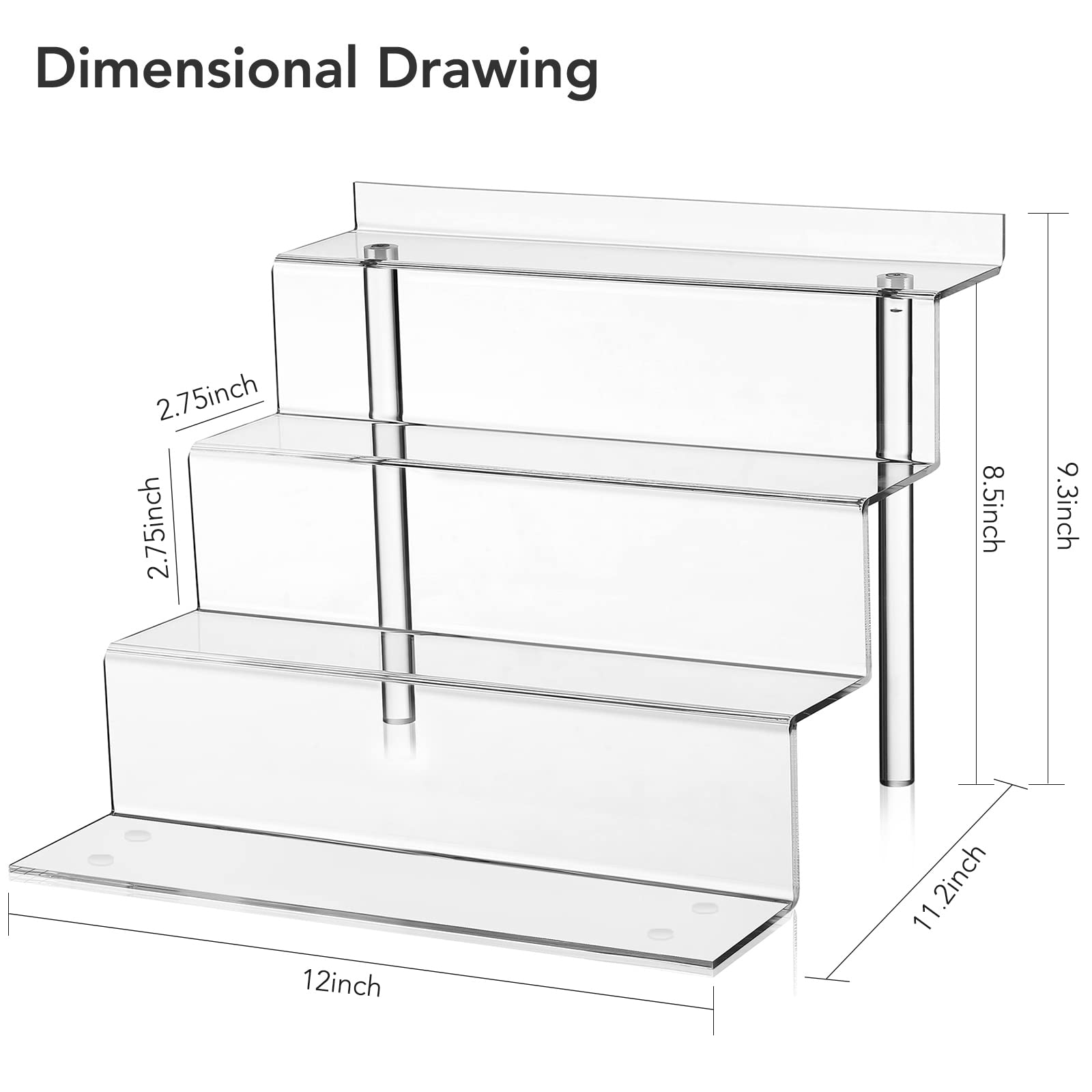 YIDITTHOPE 12 Inch Acrylic Shelf in 3 Pack, 4 Tier Perfume and Cologne Organizer, Funko POP Shelves Tiered Riser Display Stand, Acrylic Display for Decoration