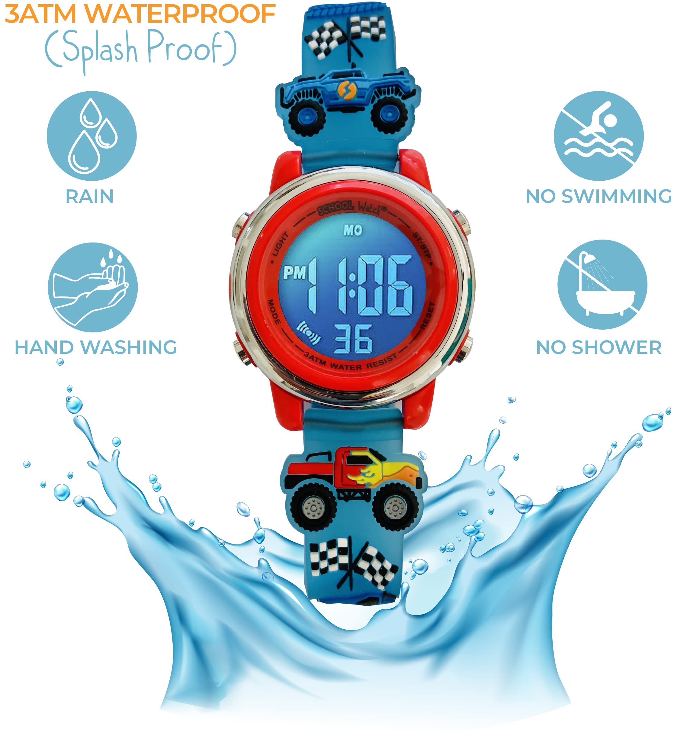 Monster Truck 3D Digital Light Up Watch for Boys, Kids, Children, Kids - Waterproof - School Watch