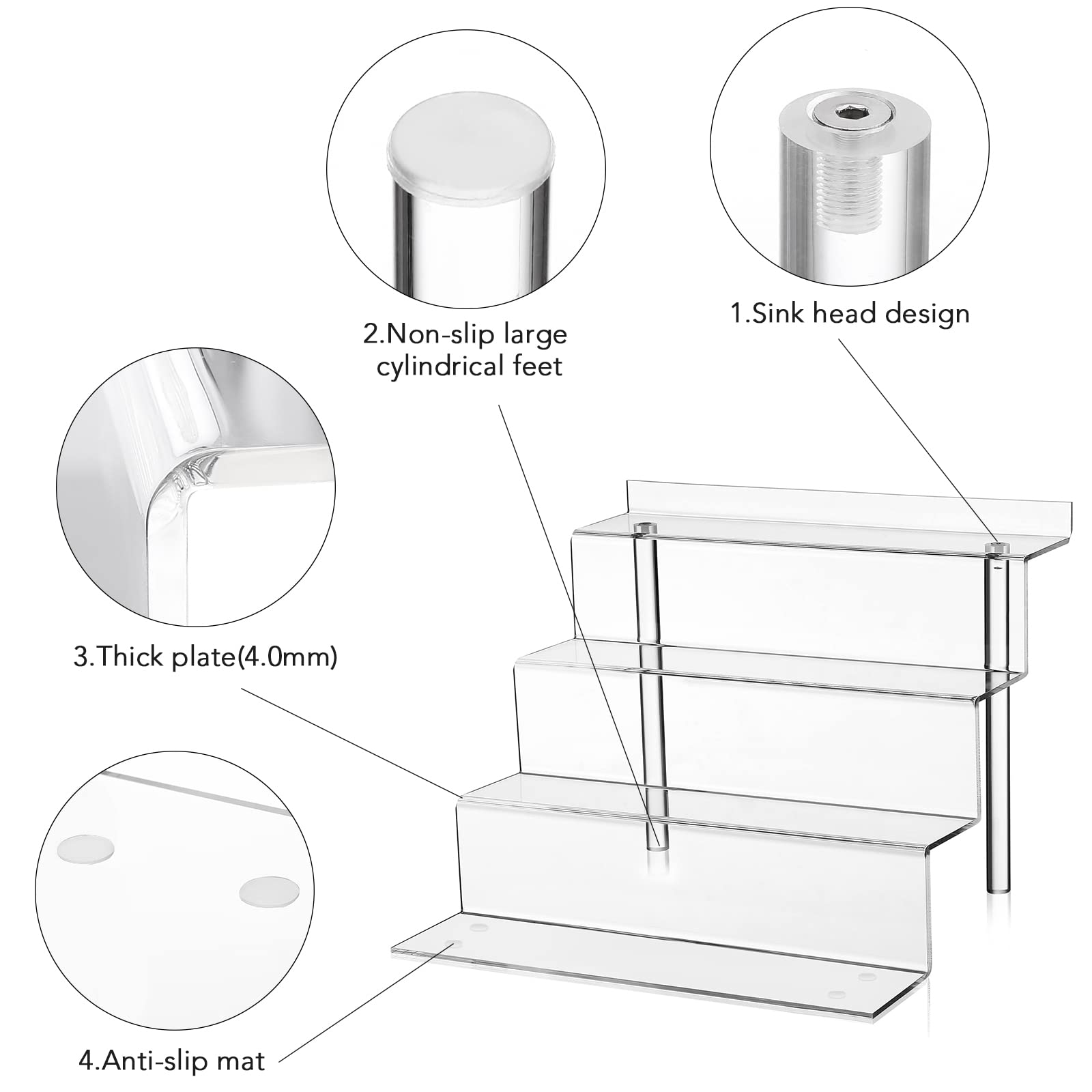 YIDITTHOPE 12 Inch Acrylic Shelf in 3 Pack, 4 Tier Perfume and Cologne Organizer, Funko POP Shelves Tiered Riser Display Stand, Acrylic Display for Decoration