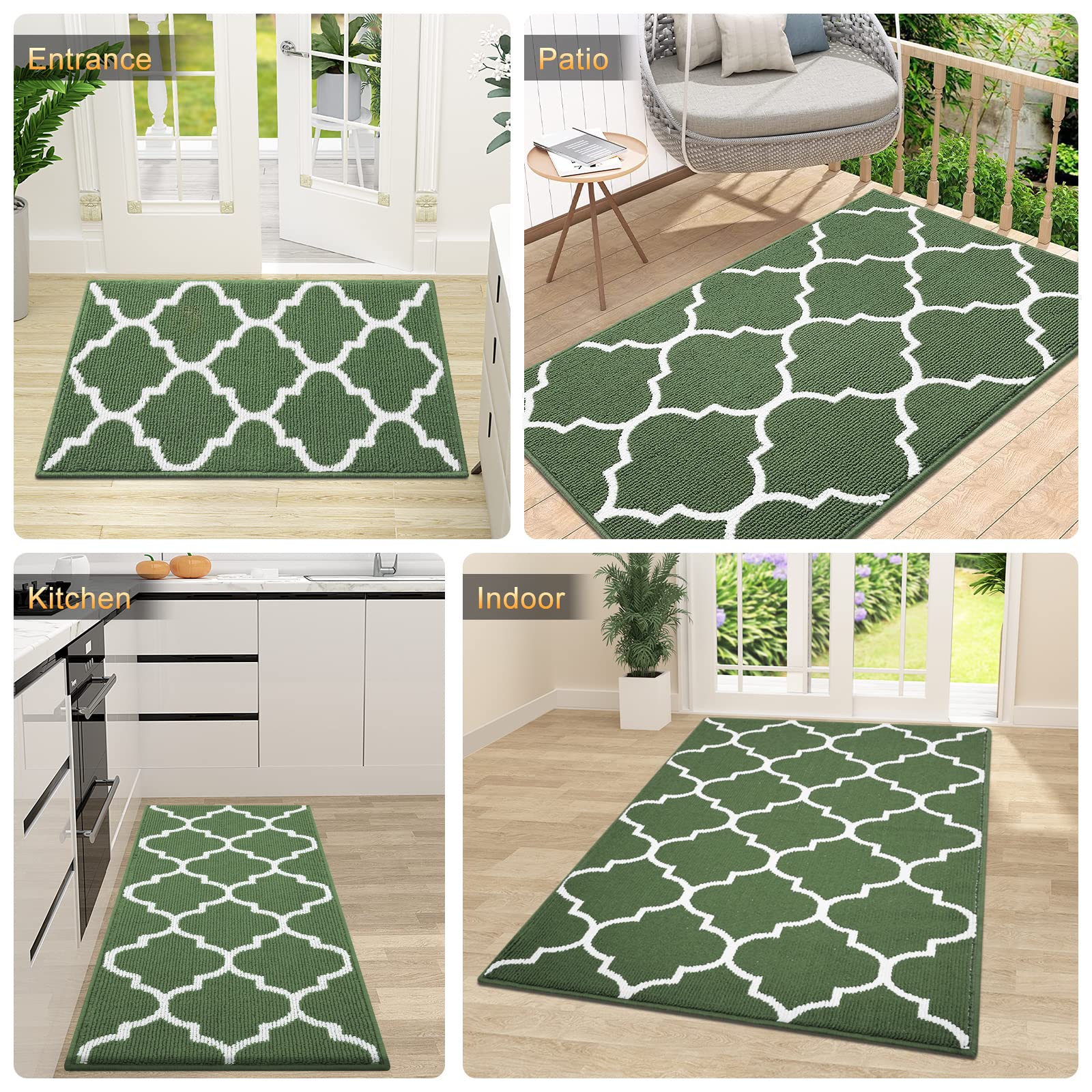OLANLY Indoor Door Mat, 32x20, Non-Slip Absorbent Resist Dirt Entrance Mat, Washable Low-Profile Inside Floor Mat Doormats for Entryway, Green