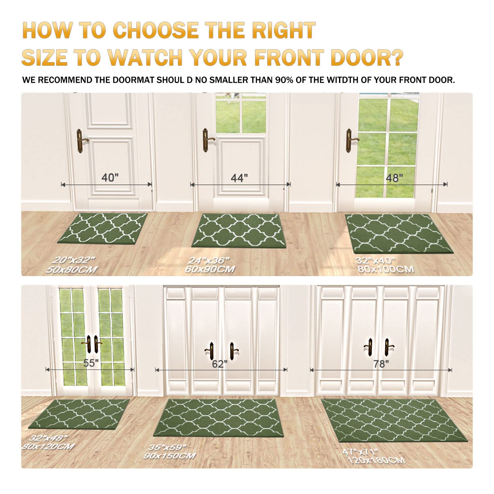 OLANLY Indoor Door Mat, 32x20, Non-Slip Absorbent Resist Dirt Entrance Mat, Washable Low-Profile Inside Floor Mat Doormats for Entryway, Green