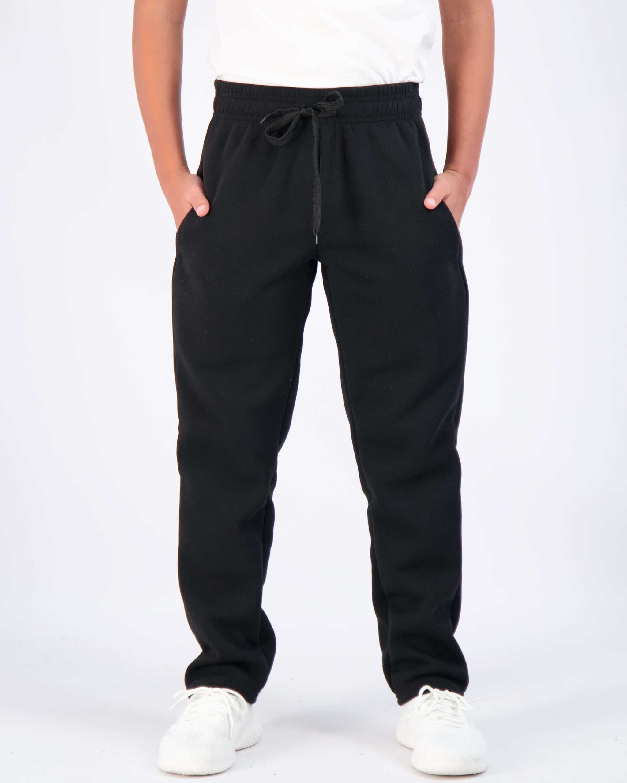 Real Essentials 3 Pack Boys Athletic Pants Sweatpants Active Kids Teen Open Bottom Fleece Youth Training Pajama Performance Workout Activewear Sports Running Quick Dry Dri Fit- Set 5,S(6-7)