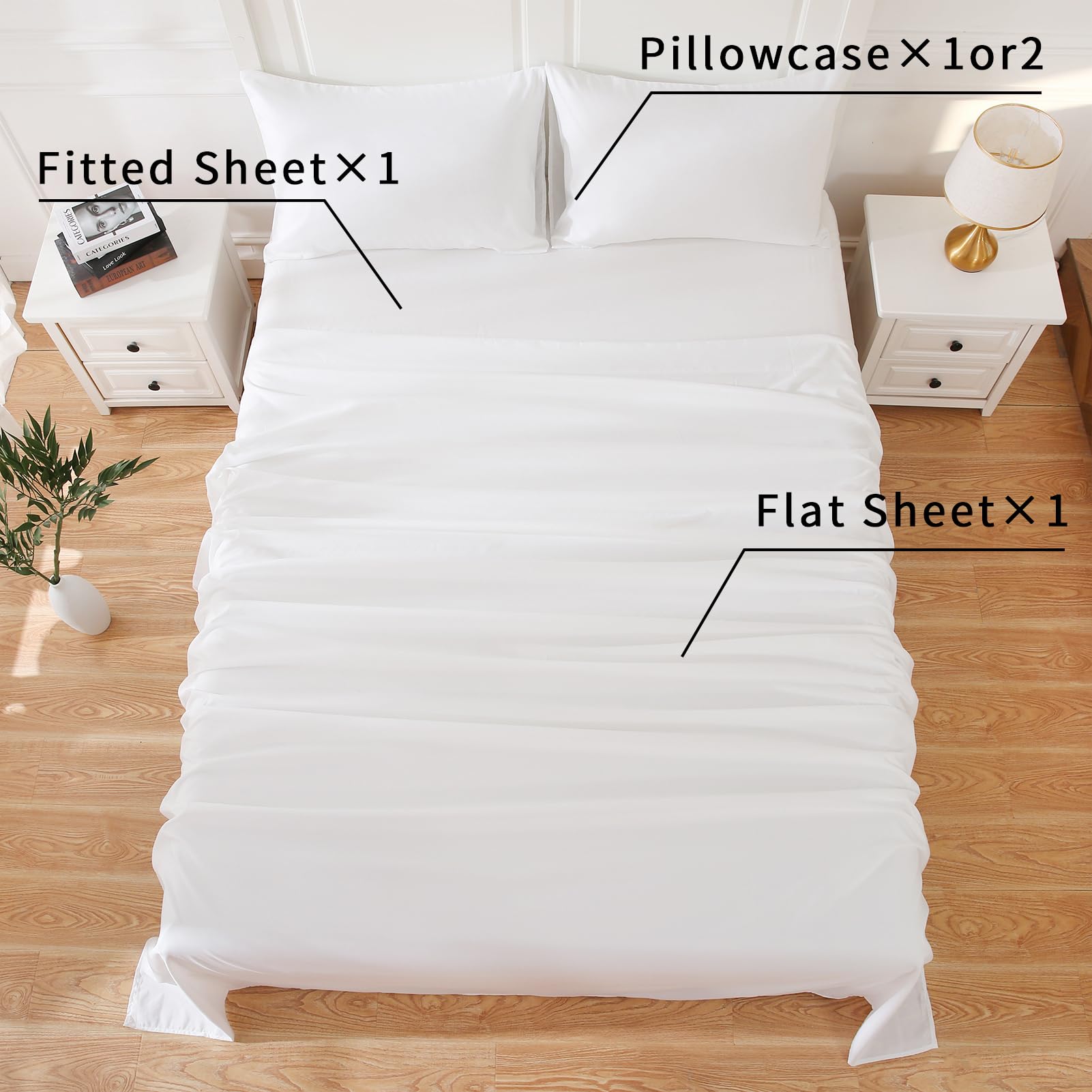 Overket Full Sheet Set Ultra Soft Full Bed Sheets 1800 Series Luxury Cooling Sheets-100% Microfiber-Breathable-Wrinkle Free - Full Size White-4PC