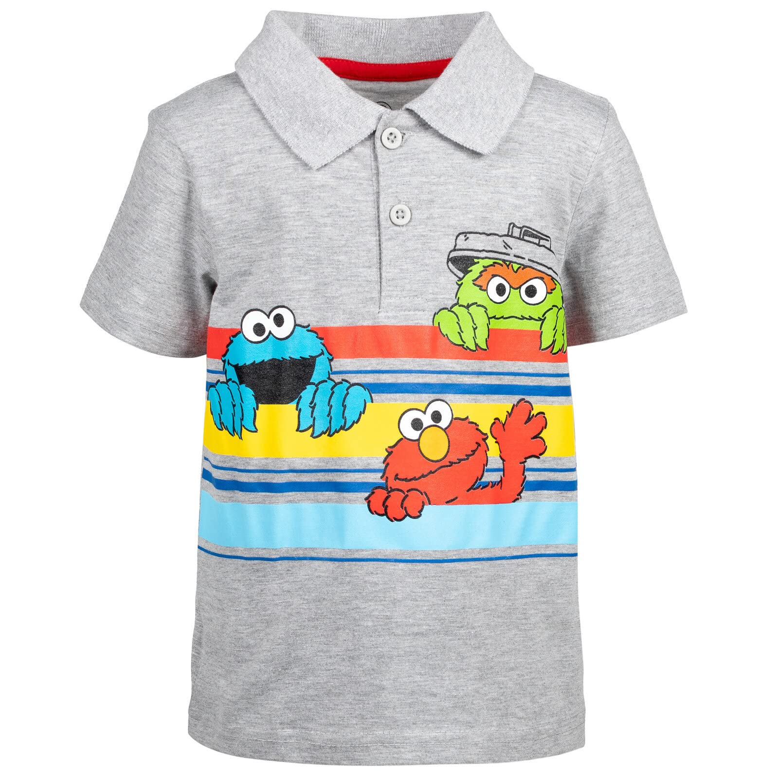 Sesame Street Oscar the Grouch Cookie Monster Elmo Toddler Boys Polo Shirt and Shorts Gray/Blue 2T