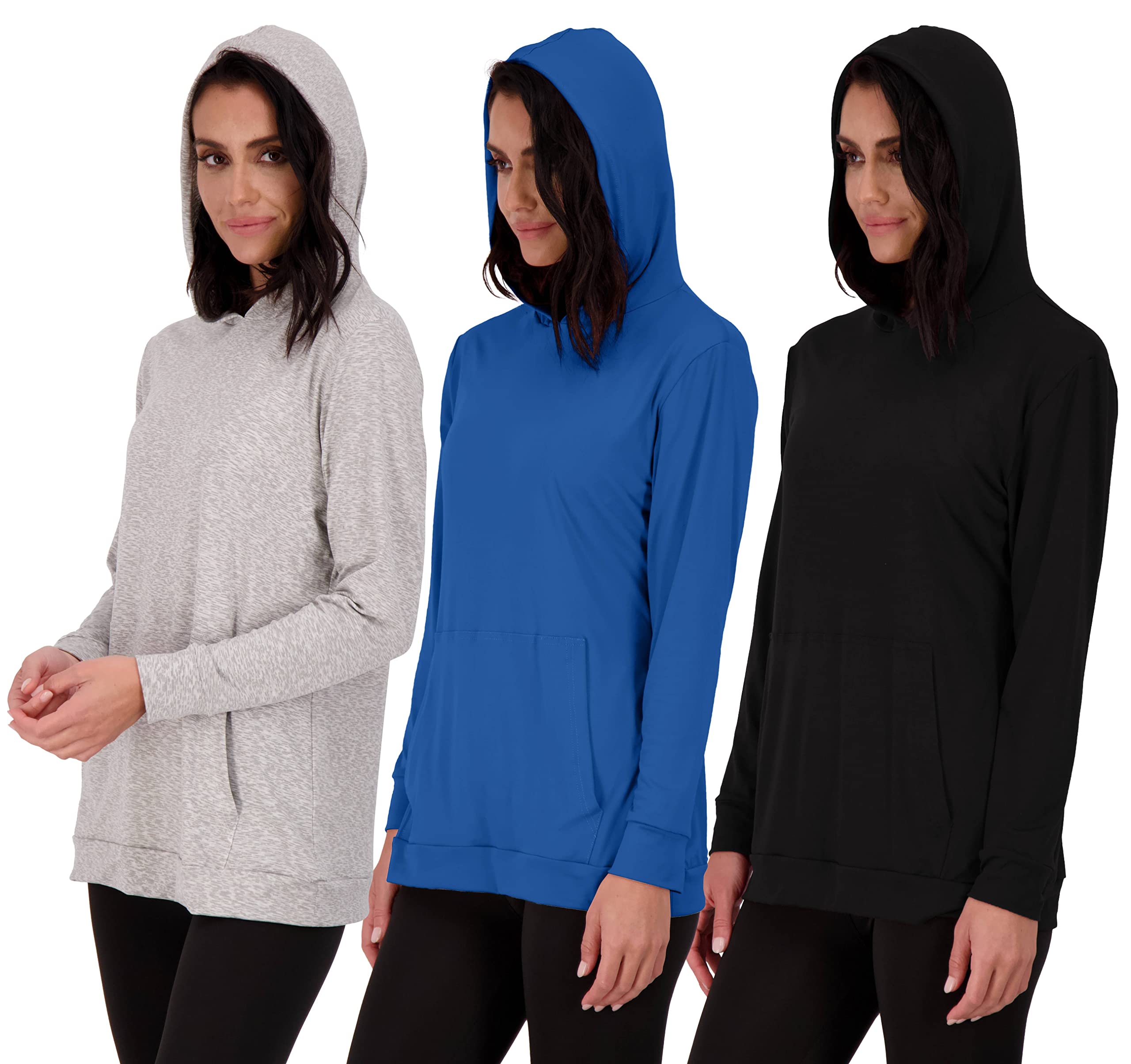 3 Pack: Women's Long Sleeve Hoodie Pullover Casual Sweatshirt Fashion Camo Tie Dye Quick Dry Fit Lounge Active Yoga Running Athletic Exercise Gym Workout Outdoor Top Ladies Kangaroo Pocket- Set 7, 2XL
