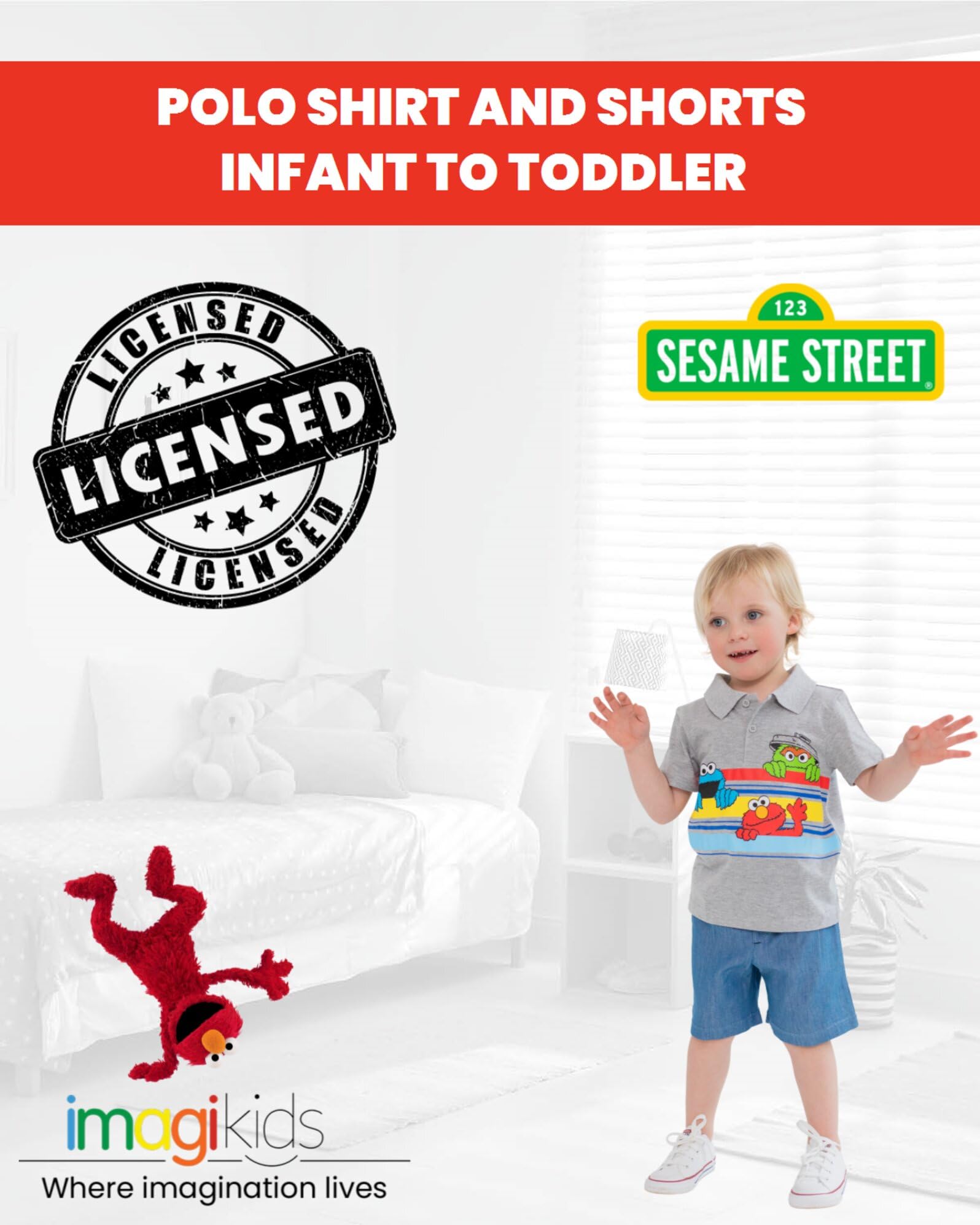 Sesame Street Oscar the Grouch Cookie Monster Elmo Toddler Boys Polo Shirt and Shorts Gray/Blue 2T