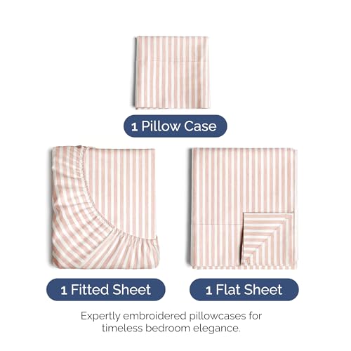 Twin Size 3 Piece Sheet Set - Extra Soft, Breathable & Cooling Sheets - Hotel Luxury Durable Bed Sheets for Women & Men - Deep Pockets, Easy-Fit & Wrinkle-Free Sheets - Blush Stripes Oeko-Tex Sheets