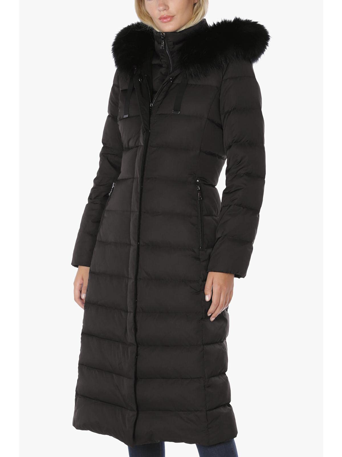 Tahari Nellie Womens Removable Faux Fur Trim Long Down Coat Jacket Black Size XL