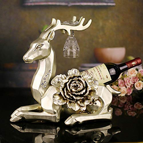 PIBM Stylish Simplicity European Home Decoration Handicraft Factory Direct Resin Lying Deer Wine Rack Peony Business Gifts Wholesale (40 * 25 * 35Cm) Beautiful and Elegant