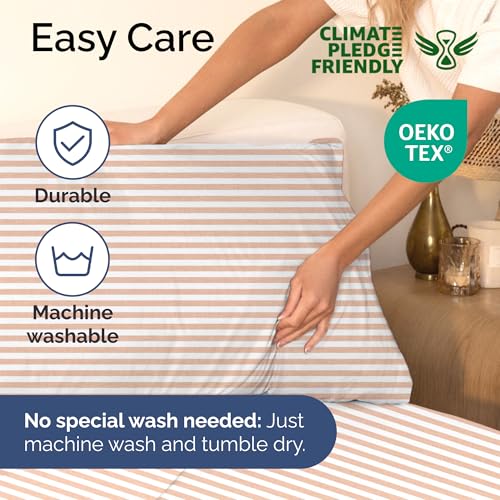 Twin Size 3 Piece Sheet Set - Extra Soft, Breathable & Cooling Sheets - Hotel Luxury Durable Bed Sheets for Women & Men - Deep Pockets, Easy-Fit & Wrinkle-Free Sheets - Blush Stripes Oeko-Tex Sheets