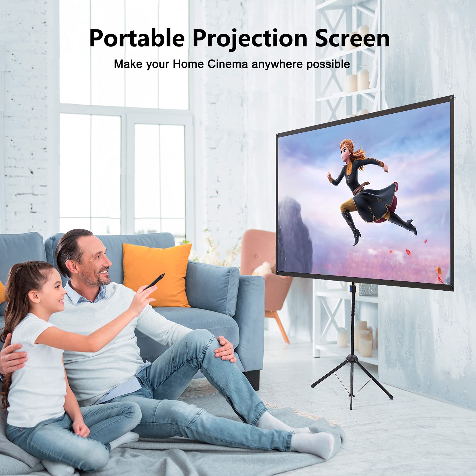 Projector Screen with Stand, 60 Inch Outdoor Projector Screen 16:9 and Stand, Portable Projector Screen with Aluminium Frame, Lightweight and Compact, Easy Setup, Idea for Home Cinema, Backyard Party