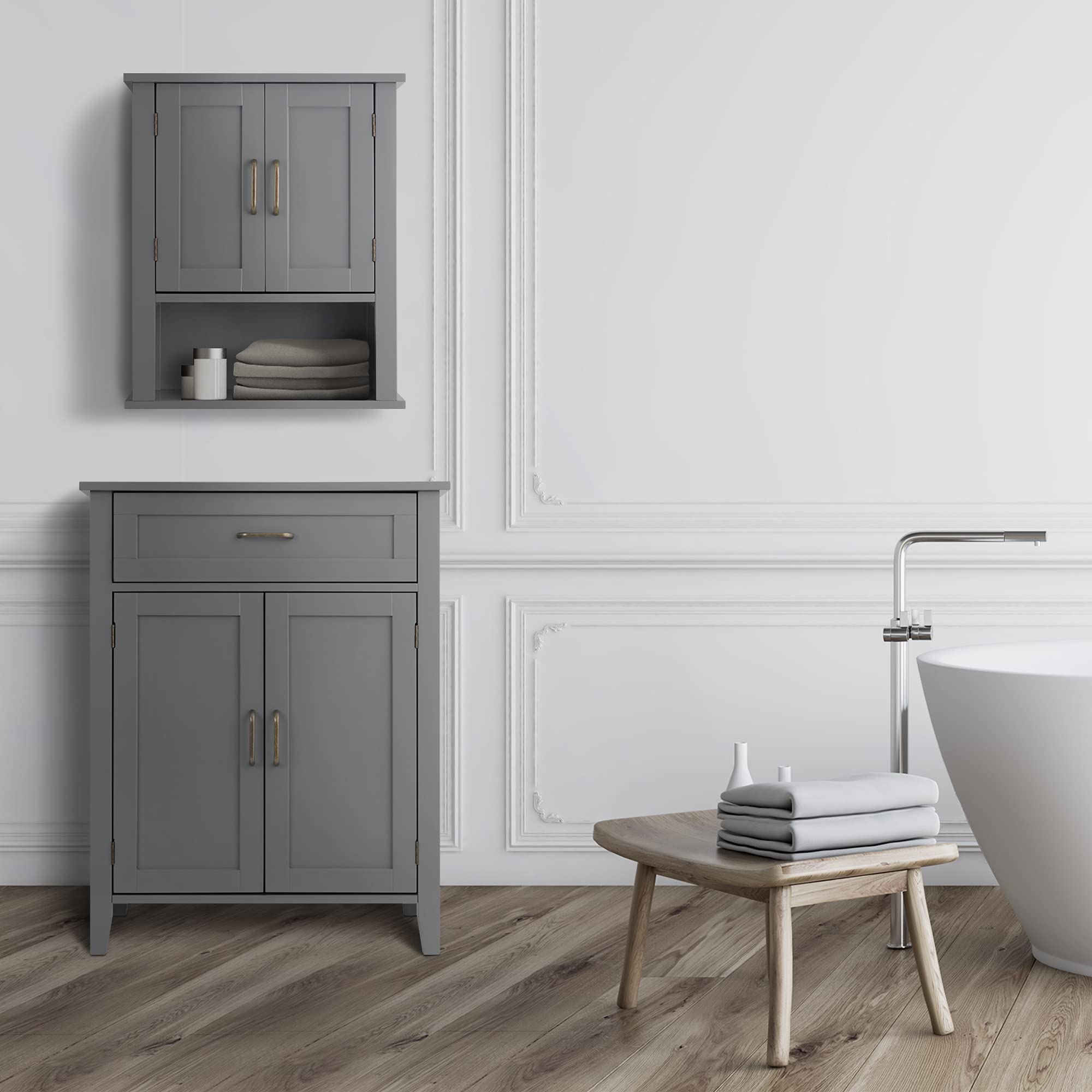 Teamson Home Mercer Mid Century Modern Wooden Floor Cabinet, Gray