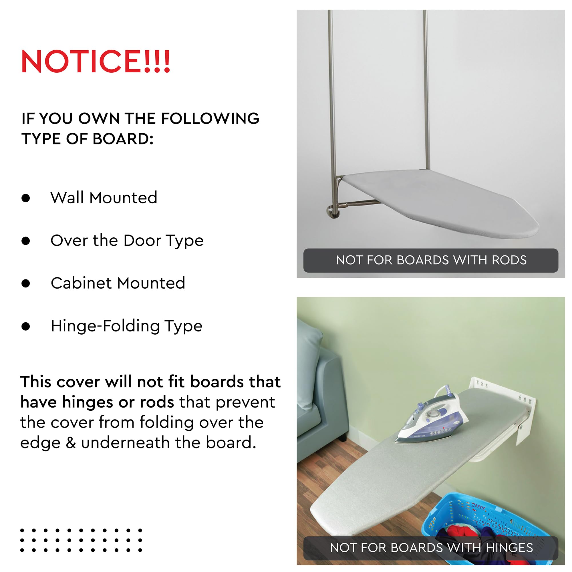 Encasa Homes Replacement Ironing Board Cover with Extra Thick Pad, Plain Colors, Elasticated, (Fits Standard X-Large Boards of 57"x22") Heat Reflective, Scorch Resistant, Heavy Duty - Grey
