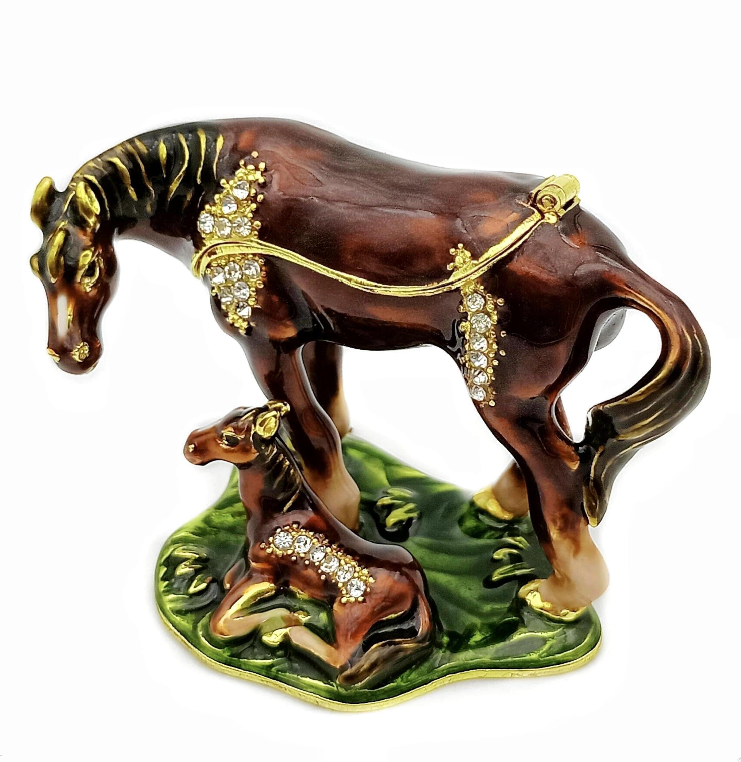 JWT Astyle Thoroughbred Horse Hinged Trinket Boxes with Crystals.Collectible Animal Jewelry Box .Necklace Rings Earrings Storage Boxes.Horse Figurines Home Decor Gifts .