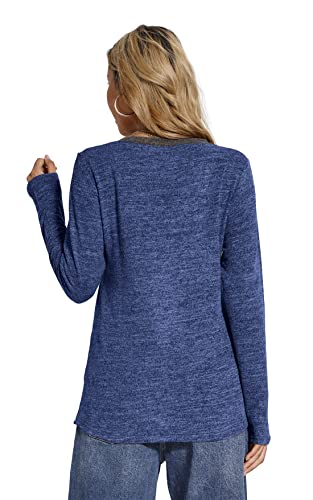 Grace's Secret Womens Sweaters Lightweight Soft Warm Sweatshirt Long Sleeve V Neck Shirts with Pockets,Navy,L