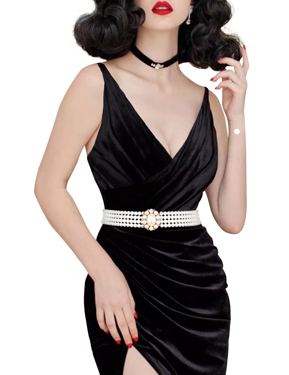 Barry.Wang Pearl Belts Women Wedding Dress Belt Sash Flowers White Waist Chain Elastic