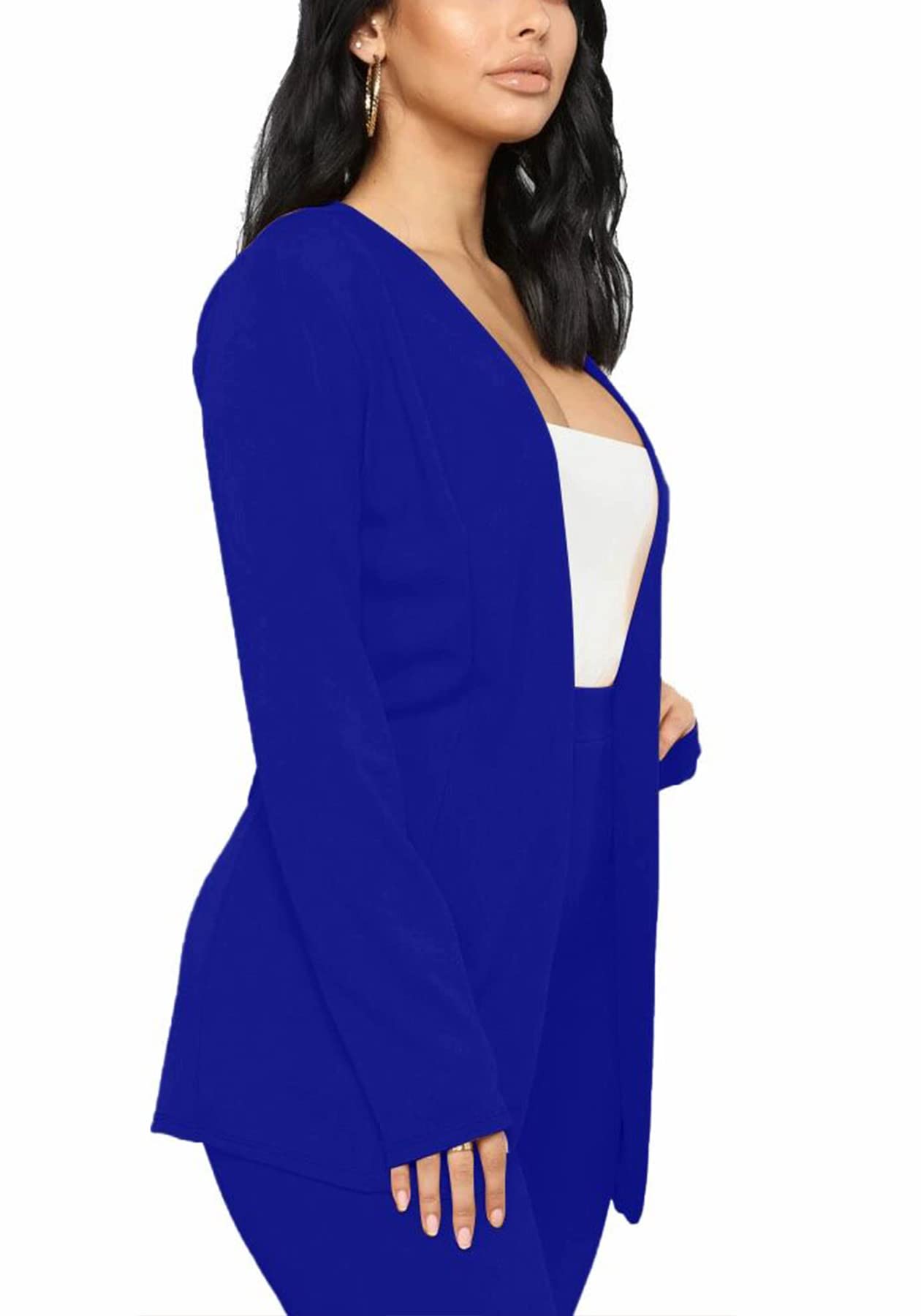 Womens Plus Size 2 Piece Blazer Set Casual Long Sleeve Business Blazer and Pant Suits Office Outfits Navy