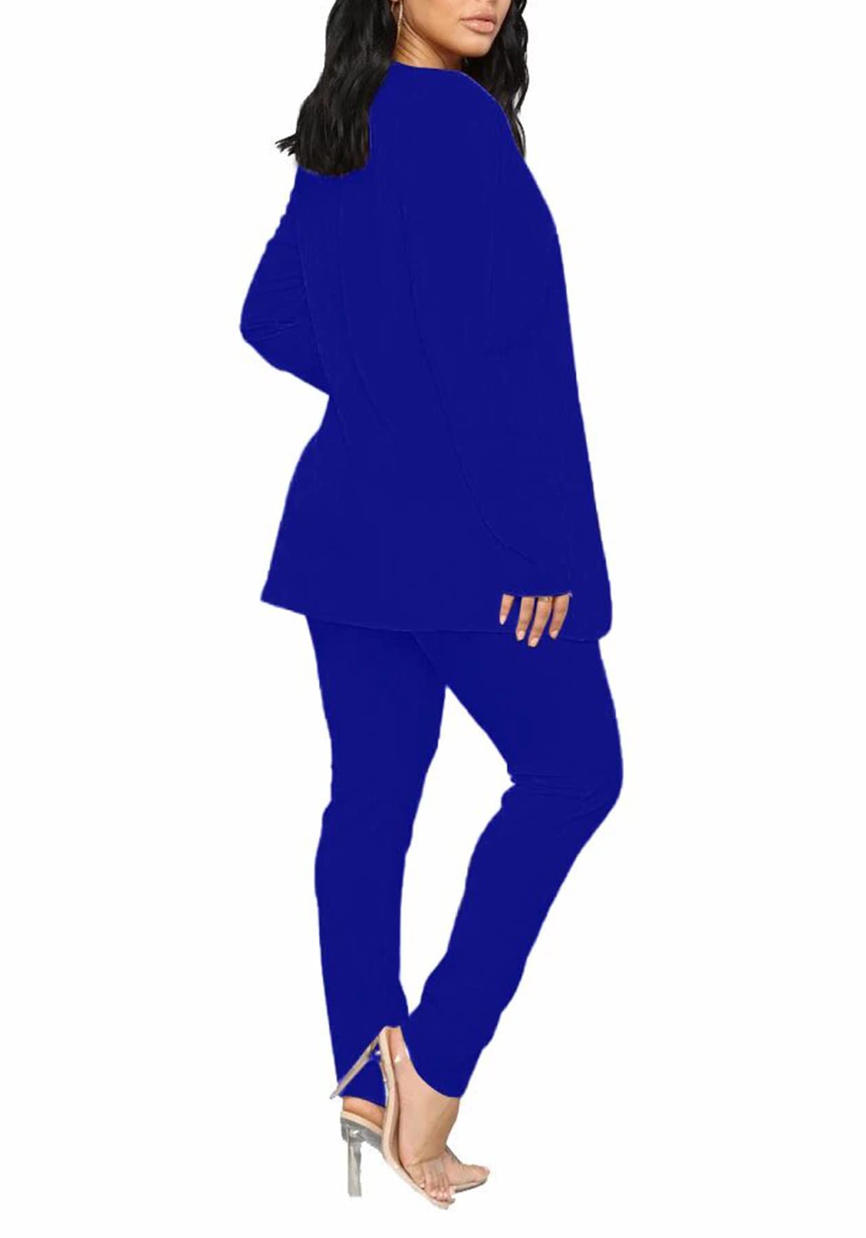 Womens Plus Size 2 Piece Blazer Set Casual Long Sleeve Business Blazer and Pant Suits Office Outfits Navy