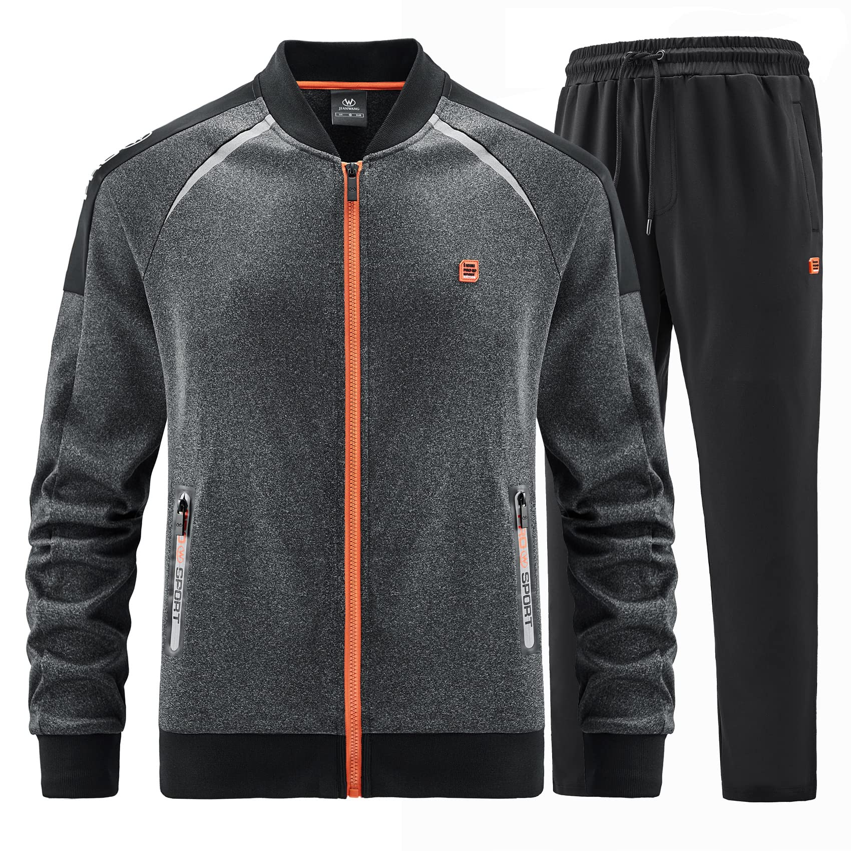 W JIANWANG Track Suits for Men Set Tracksuits Jogging Outfits Casual Sweatsuits 2 Piece Sports Running Joggers Active Jacket and Pants JW-143-XXL