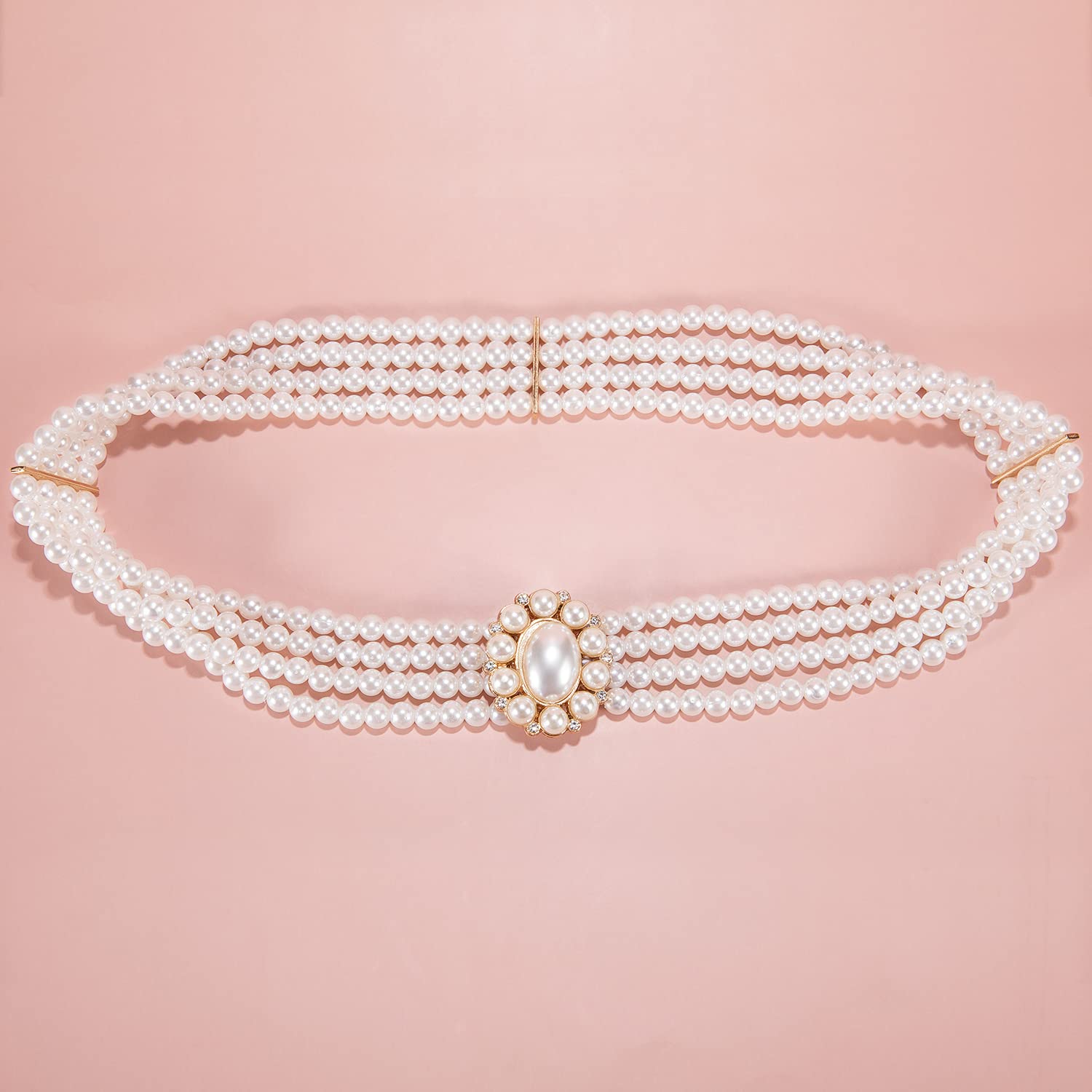 Barry.Wang Pearl Belts Women Wedding Dress Belt Sash Flowers White Waist Chain Elastic