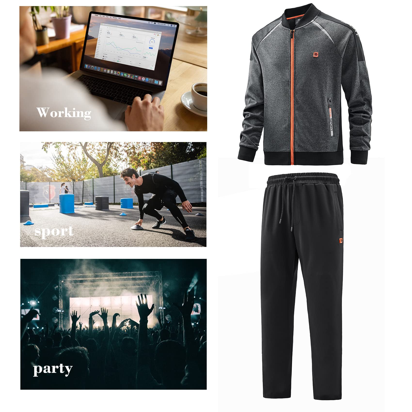 W JIANWANG Track Suits for Men Set Tracksuits Jogging Outfits Casual Sweatsuits 2 Piece Sports Running Joggers Active Jacket and Pants JW-143-XXL