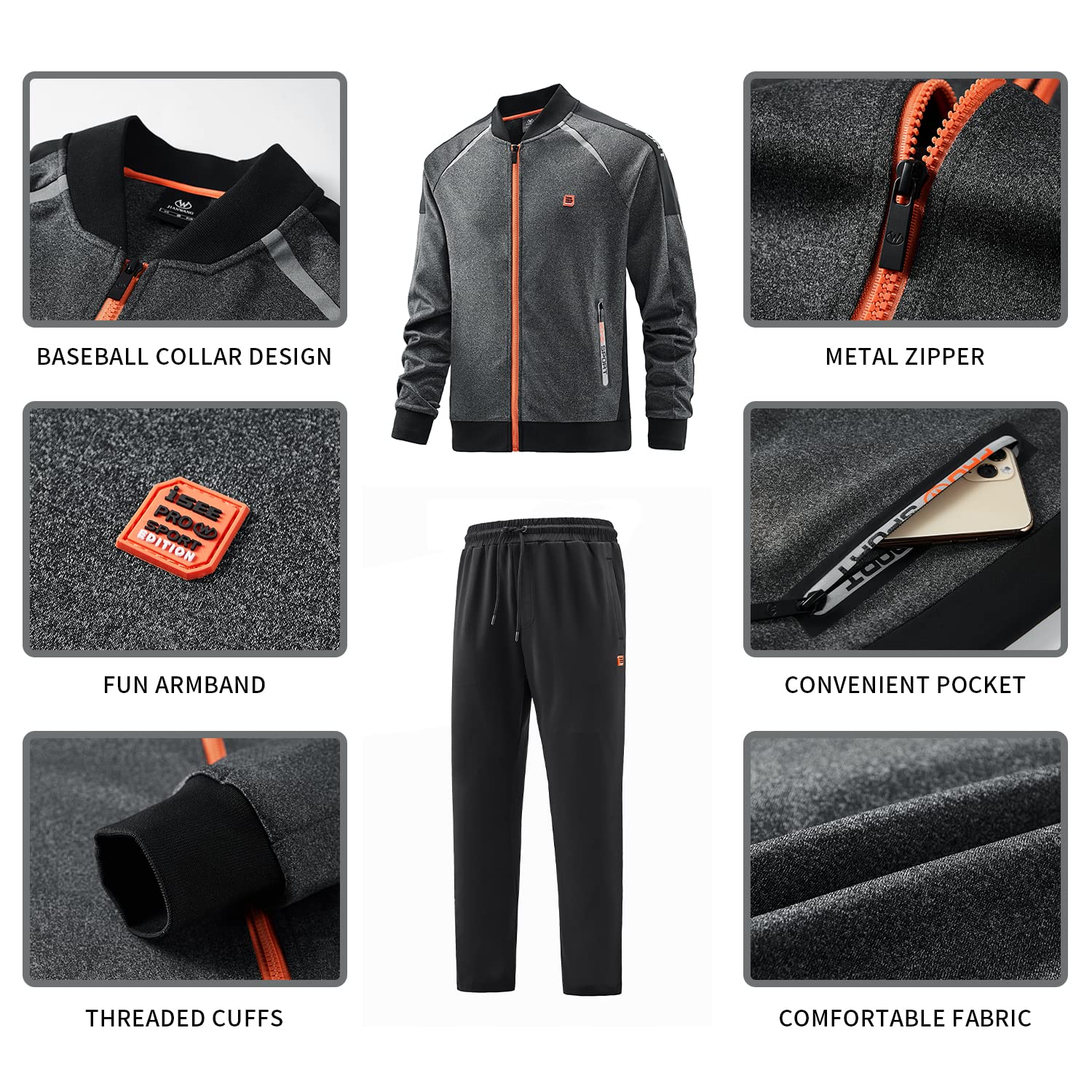 W JIANWANG Track Suits for Men Set Tracksuits Jogging Outfits Casual Sweatsuits 2 Piece Sports Running Joggers Active Jacket and Pants JW-143-XXL