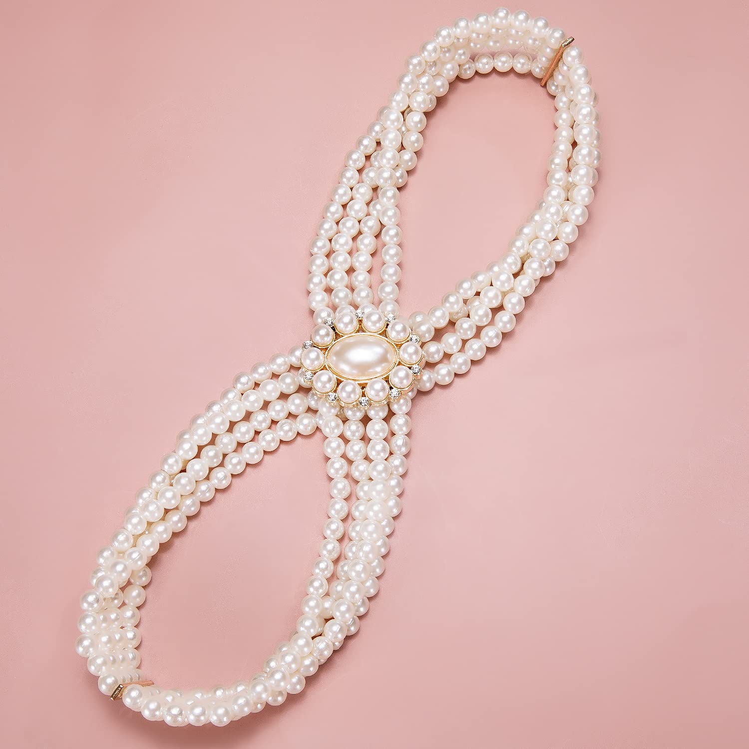 Barry.Wang Pearl Belts Women Wedding Dress Belt Sash Flowers White Waist Chain Elastic