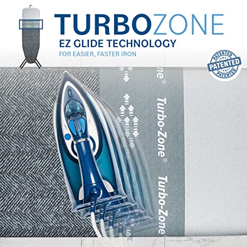 Bartnelli Pulse Ironing Board with New Patent Technology | Made in Europe with Patent Fast-Glide Turbo & Park Zone, with Smart Hanger, 4 Layer Cover Pad | 4 Premium Steel Legs (Size 43x13)