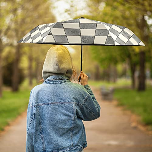 JUNZAN Plaid Repel Umbrella Windproof Travel Umbrella - Compact, Light, Automatic, Strong and Portable - Wind Resistant, Small Folding Backpack Umbrella for Rain - Men and Women