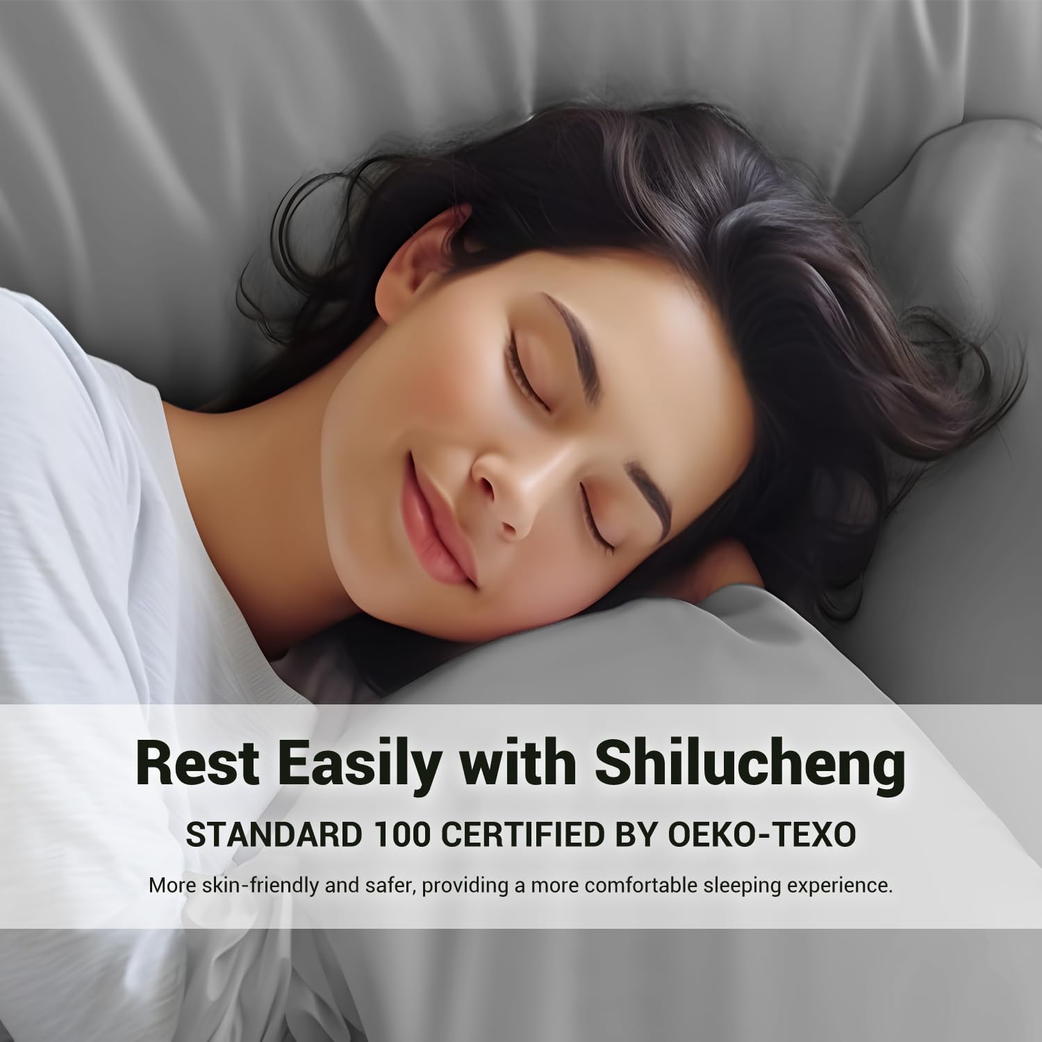 Shilucheng 4 Piece Full Sheet Sets, Cooling Sheets, Blend Rayon Derived from Bamboo, Deep Pocket Up to 16", Breathable & Soft Bed Sheets, Hotel Silky Bedding Set, Grey