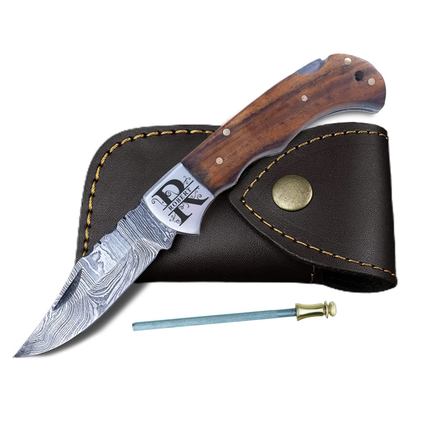 Morf Steelware Customized Damascus Steel Pocket Knife Handmade Folding Knives Small Pocket Knife for Outdoor, Camping, Hiking Back Lock Blade Made of Damascus Steel