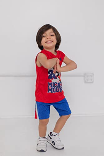 Disney Mickey Mouse Donald Duck Goofy Toddler Boys Graphic T-Shirt Tank Top and Shorts 3 Piece Set Blue/Gray/Red 2T