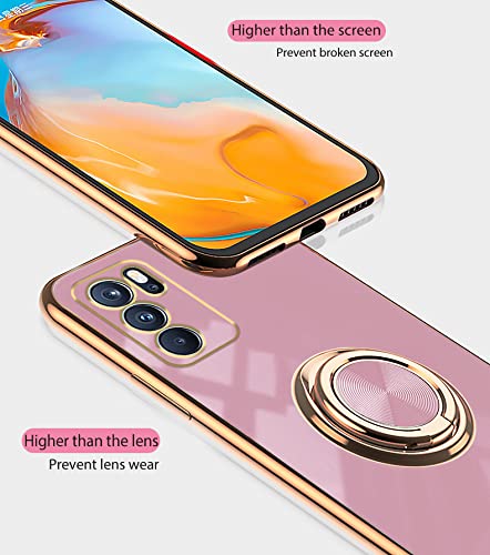 Compatible with Oppo Reno 6 Pro Case Silicone Shockproof Phone Cases for Oppo Reno 6 Pro 5G Anti-Scratch Cute Protective Case with Ring (Purple, Oppo Reno 6 Pro 5G)