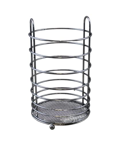 Dependable Kitchen Cutlery Holder Utensil Caddy Mesh Bottom Silver Chrome Finish (Silver)