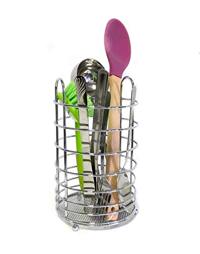Dependable Kitchen Cutlery Holder Utensil Caddy Mesh Bottom Silver Chrome Finish (Silver)