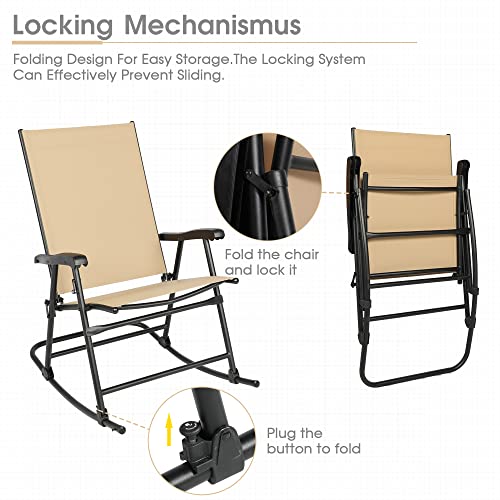 NATURAL EXPRESSIONS Folding Patio Rocking Chairs,Outdoor Oversized Textilene Fabric Rocker with High Back Hard Armrest,Portable Rocking Chair for Garden, Backyard, Porch, 300lb